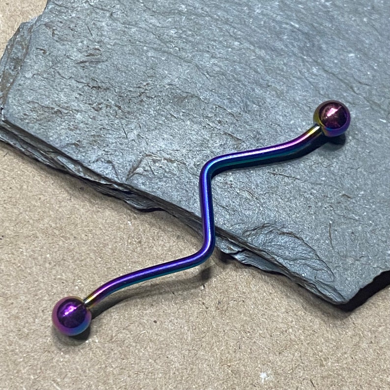 RAINBOW Industrial Barbell Angled 14G 1 1/4" or 1 1/2” Custom Wave ...