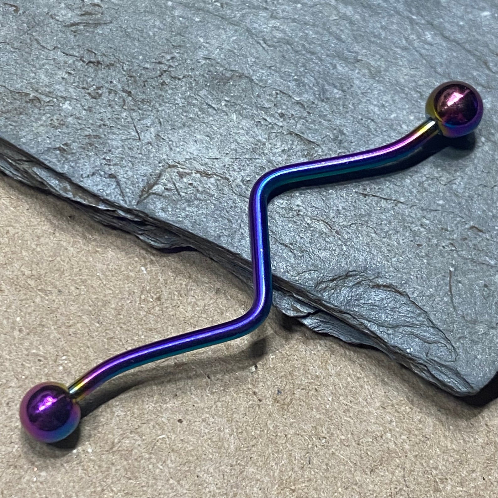 RAINBOW Industrial Barbell Angled 14G 1 1/4" or 1 1/2” Custom Wave ...