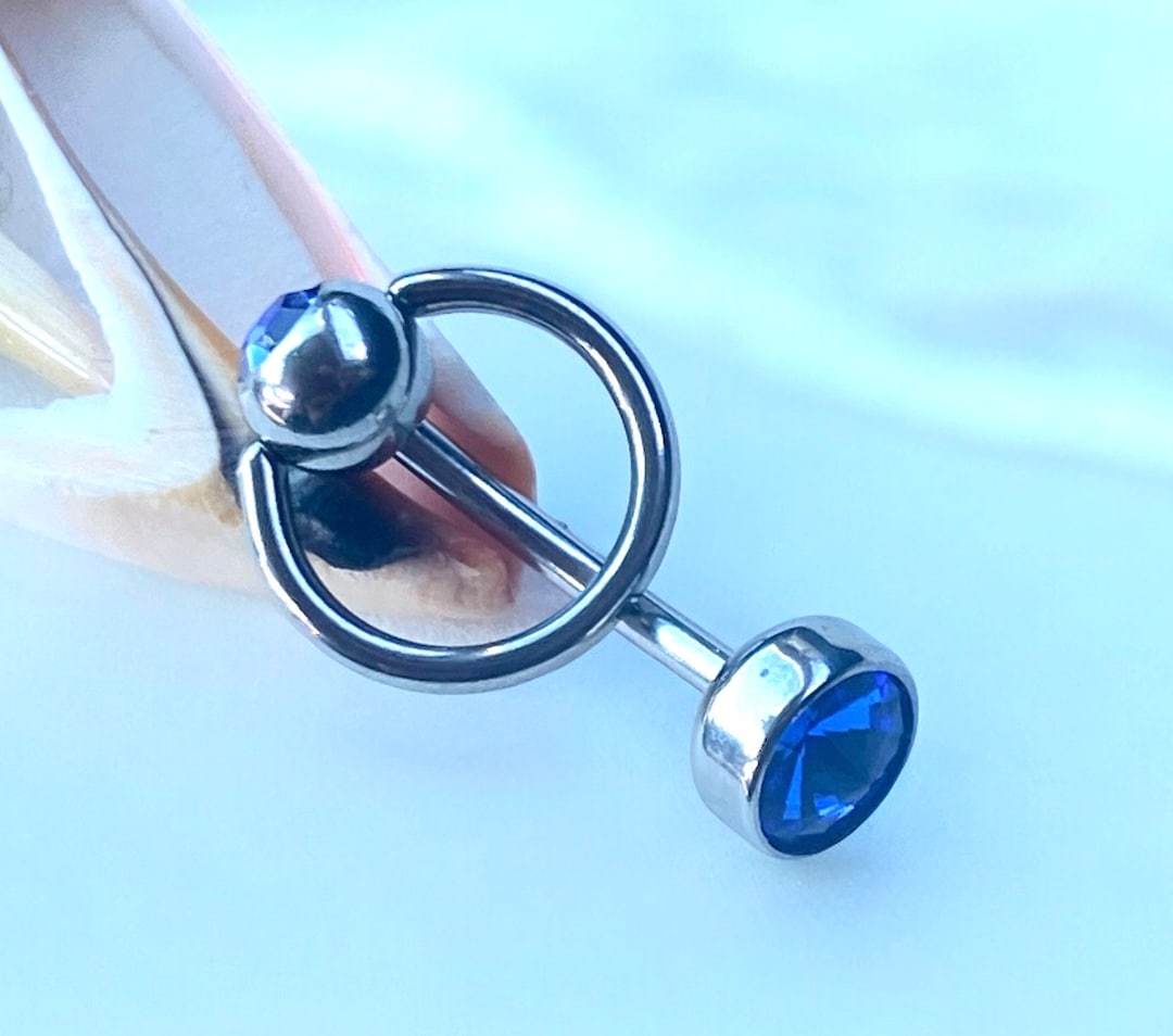 Cobalt Blue CZ and Surgical Vertical Hood Piercing Barbell VCH 14G 12G 10G 8G Straight or Curved ...