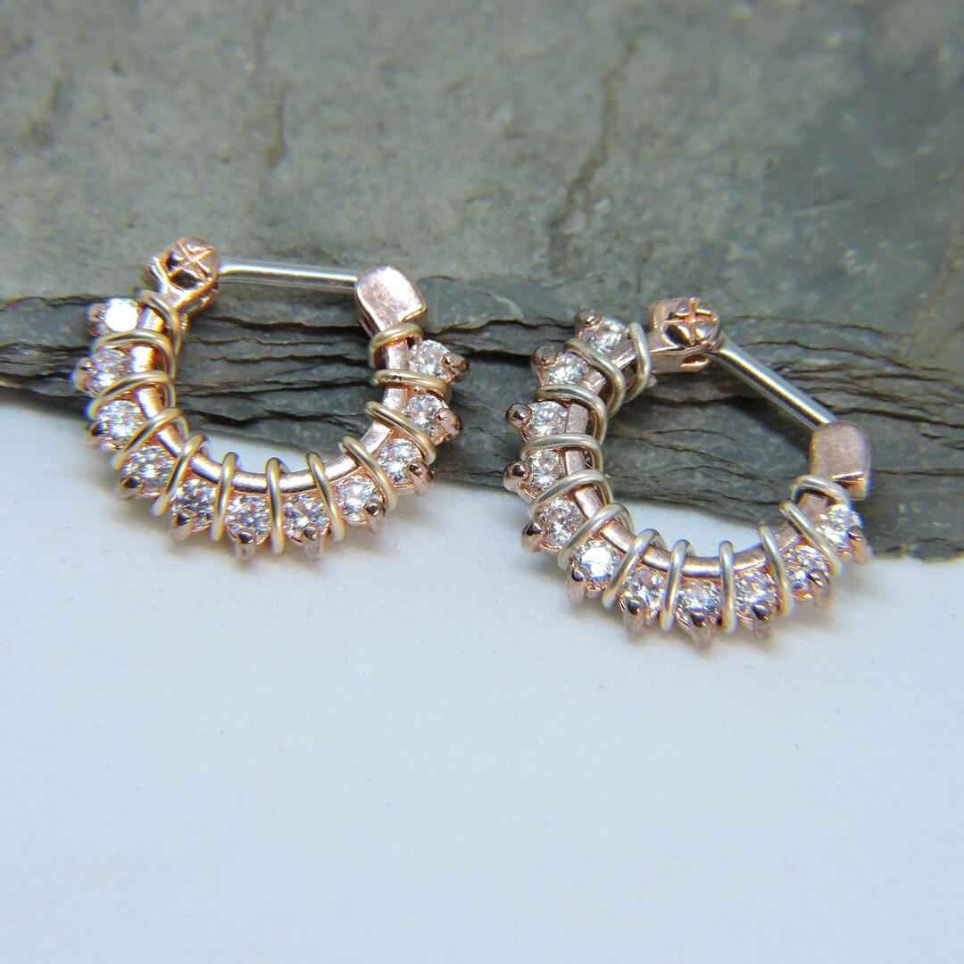 Septum Clicker Nose Ring - 16 Gauge 1/4" Barbell - Rose Gold With ...