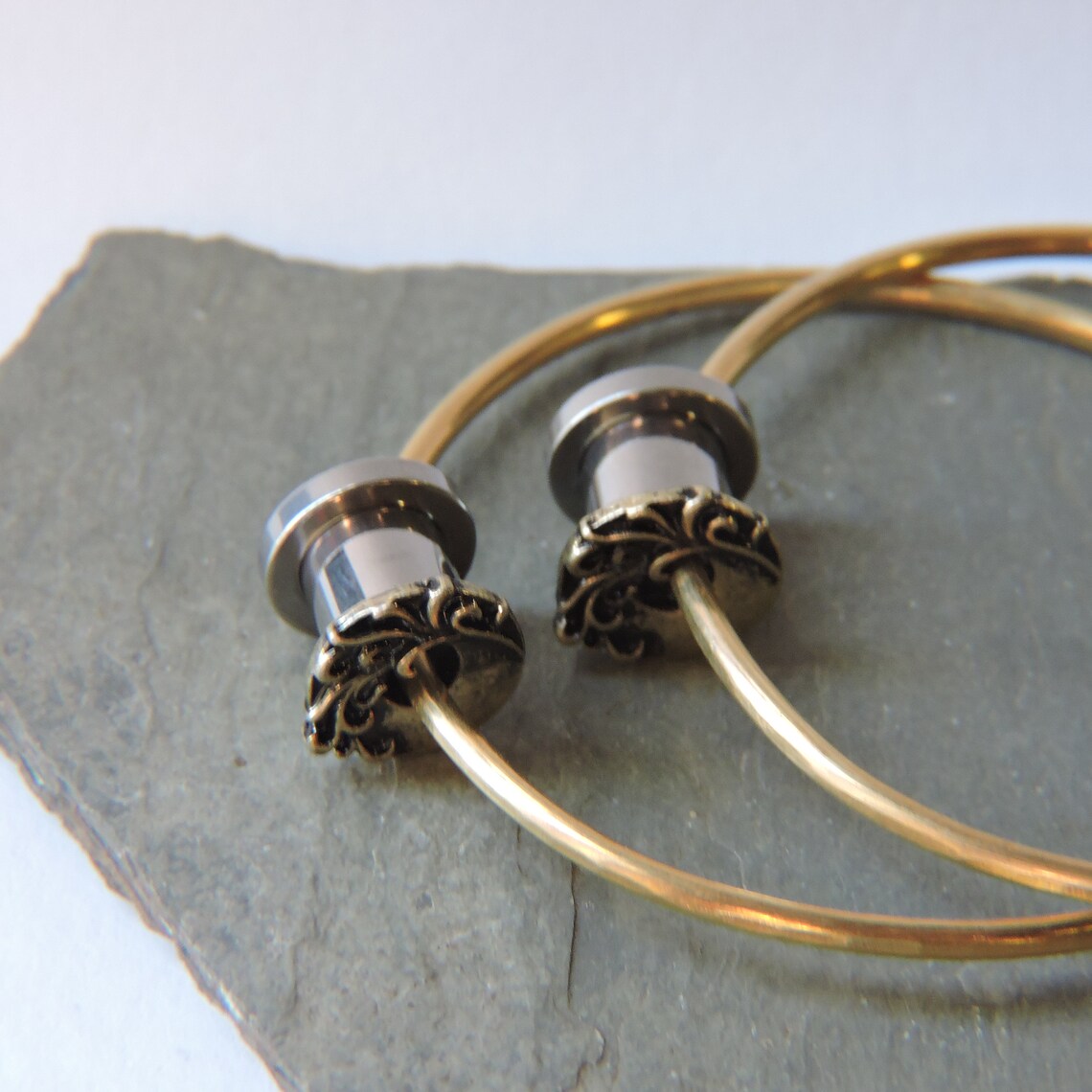 Burnished Gold Tribal Fancy Wave Screw Fit Plugs SET of 2 - Etsy