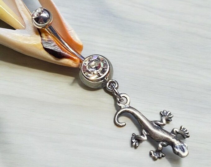 Belly Button Ring - Sterling Silver Gekko Body Piercing Jewelry - Belly ...
