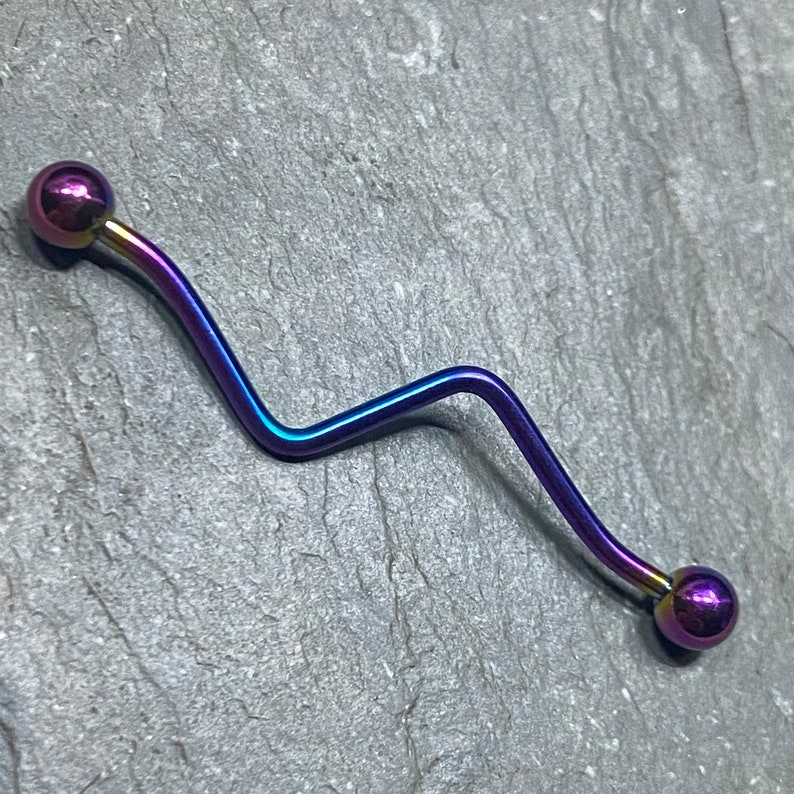 RAINBOW Industrial Barbell Angled 14G 1 1/4" or 1 1/2” Custom Wave ...