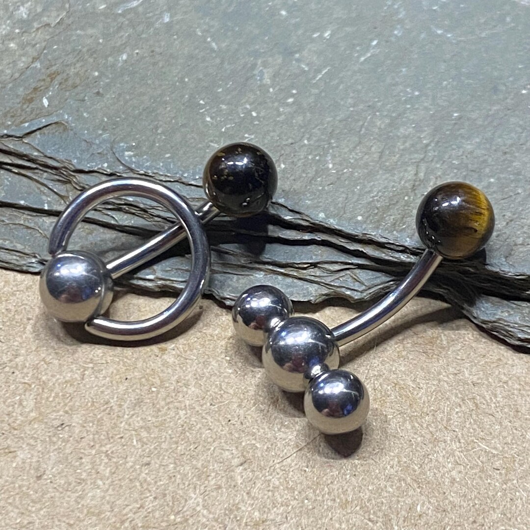 TIGERS EYE Vertical Hood or Christina or Belly Button Ring Piercing ...