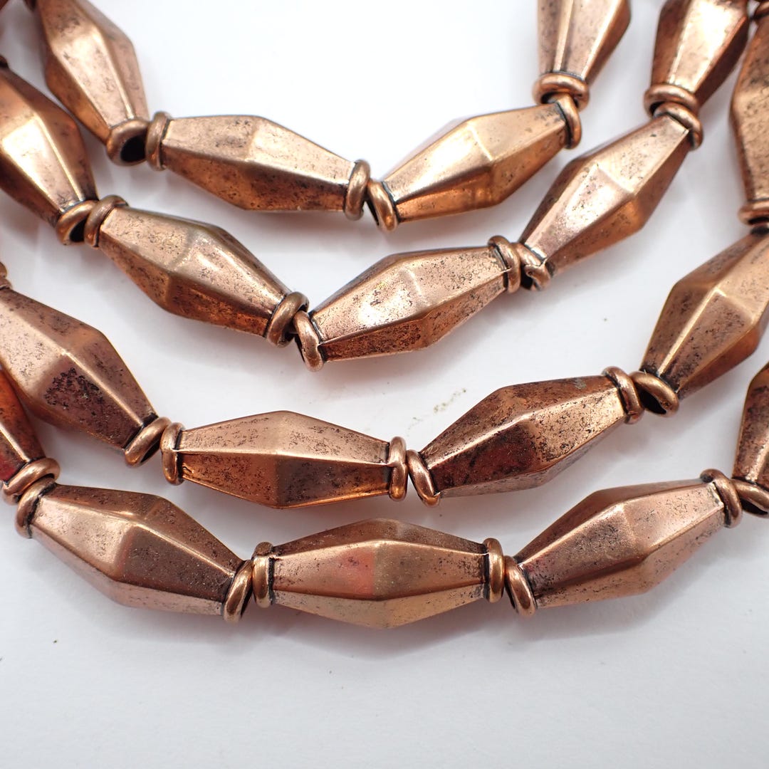 48" Strand Coppered Copper Metaled Beads Tribal Nepal Collared Bi-cone ...