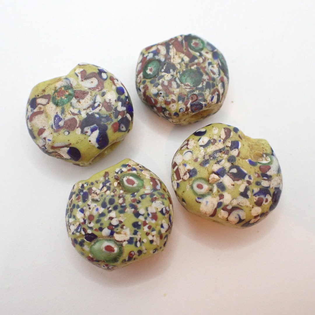 4 Pcs Large Tabular Venetian ‘crumb’ Beads Authentic Antique Glass ...