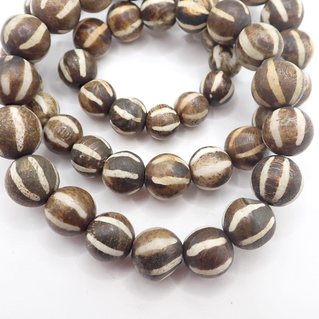 26" Handmade Pumtek Style Batik Bone Tribal Beads Myanmar Burma Water ...