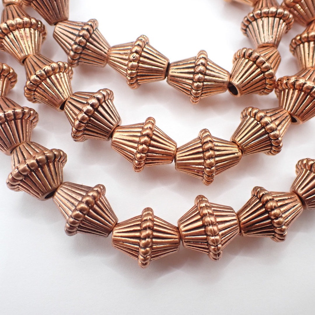 26 Strand Coppered Copper Metaled Beads Tribal Nepal Fluted Bi-cone ...