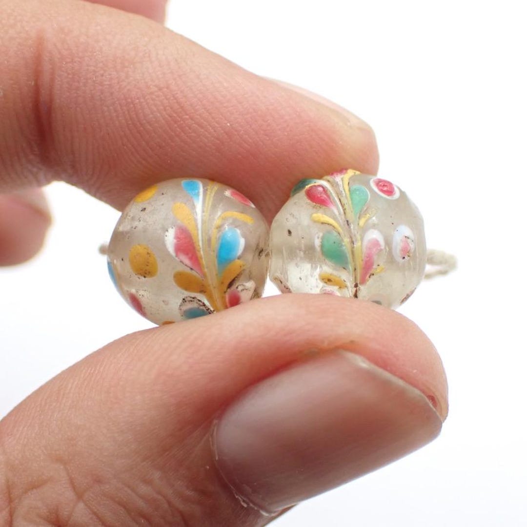 Matched Pair Rare Clear Fancy Floral Venetian Glass Tribal Trade Beads ...