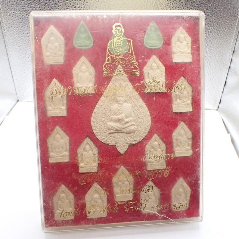 Lovely Thailand Phra AMULET Display Buddhist Clay Medallion Asian Trade ...