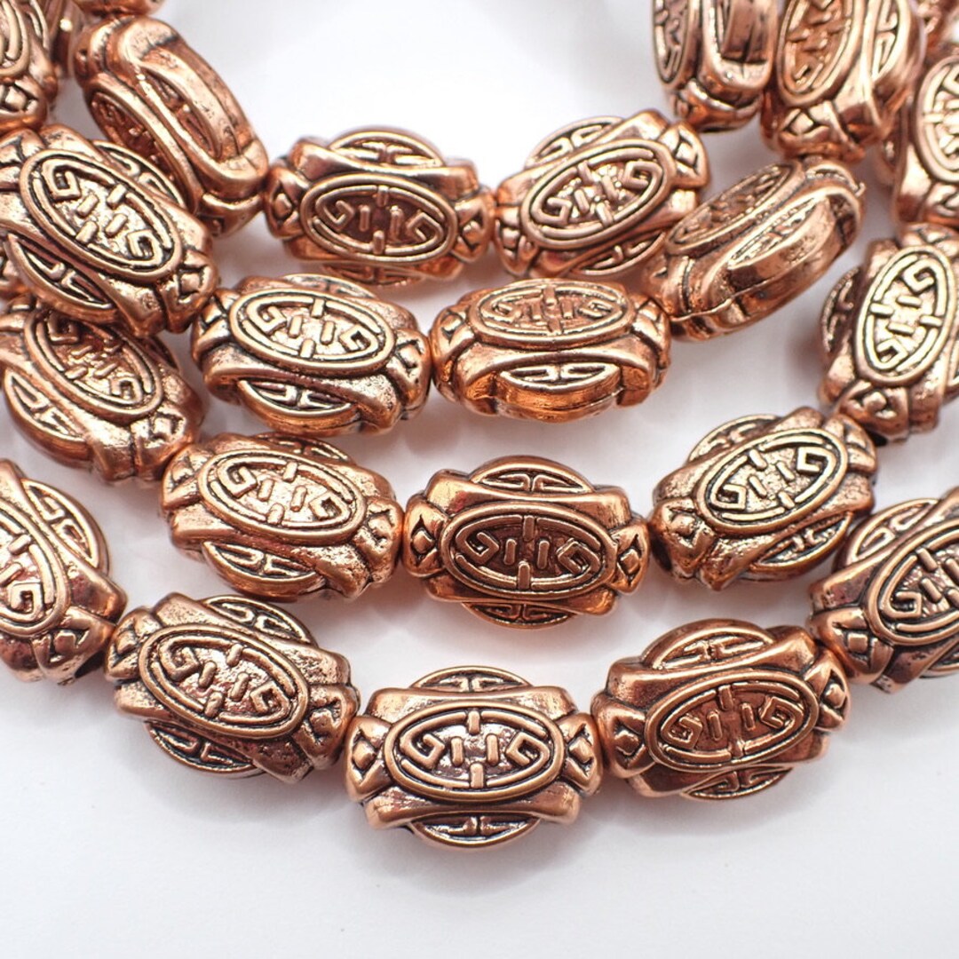 40" Strand Coppered Copper Metaled Beads Tribal Nepal Stamped Trade ...