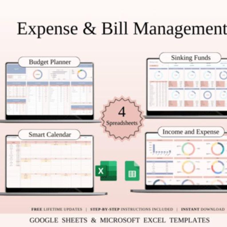 Expense and Bill Management Bundle Excel, Budget Planner, Income ...