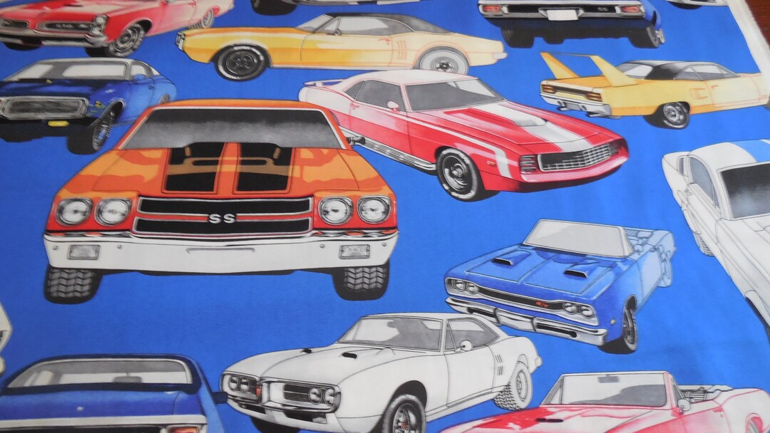 1 Yard Pure Muscle Car Fabric royal Blue Background Alexander Henry ...