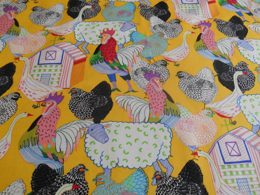 1 Yard Rainbow Roost Lemon Background Alexander Henry Fabric 8989C - Etsy
