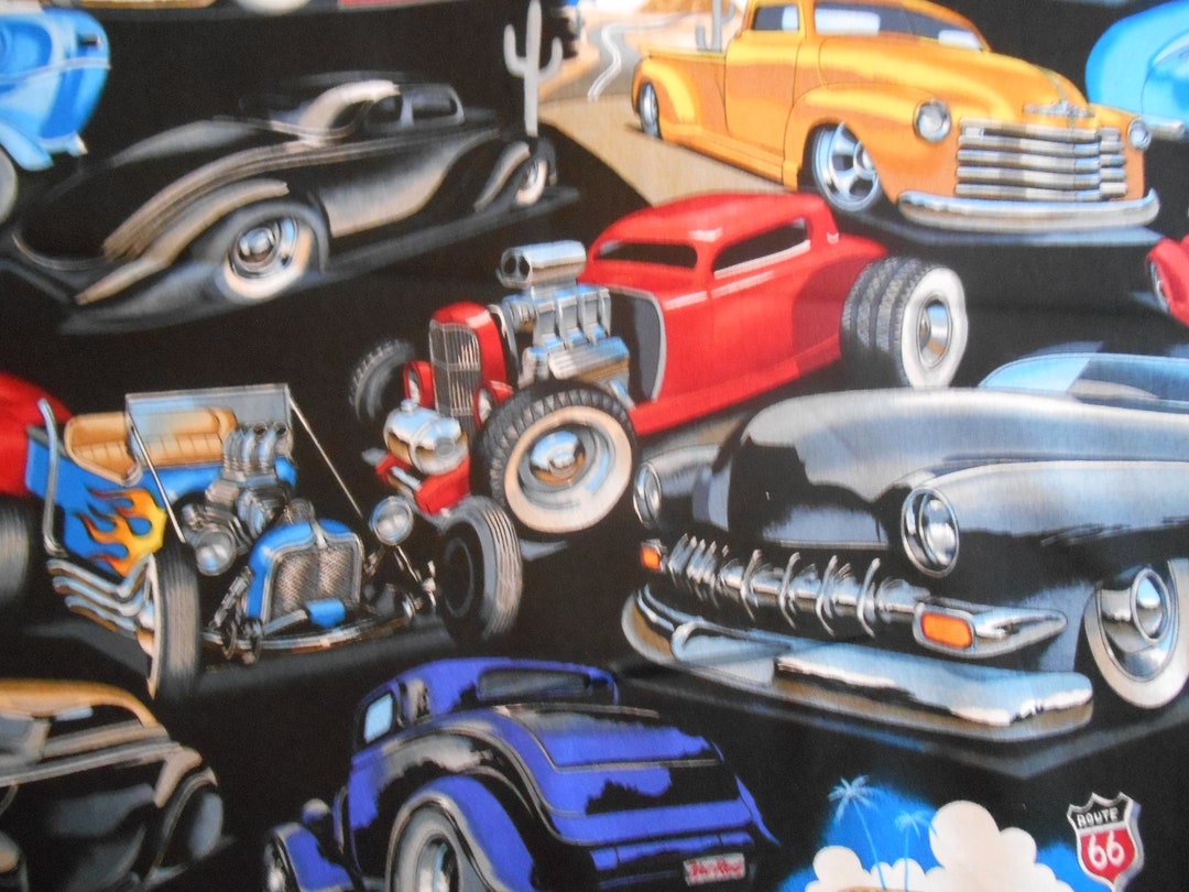 Lead Sleds Car Fabric - Black Background - Alexander Henry Fabric 1 ...