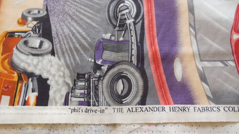Phil's Drive in Pin-up Fabric - Vintage Background - Alexander Henry ...