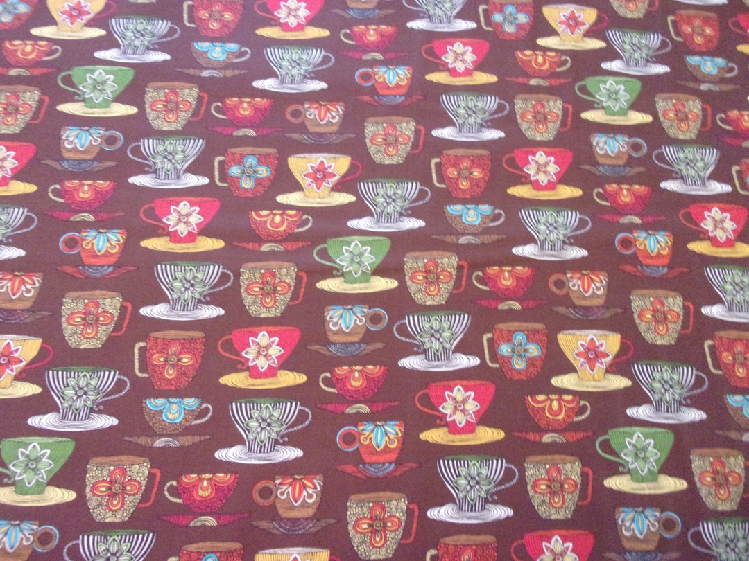 Coffee Break / Lots of Fancy Coffee Cups - 1 Yard Robert Kaufman Fabric ...