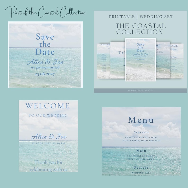 Coastal Wedding Invitation Template Set | Editable Canva Invite & RSVP ...