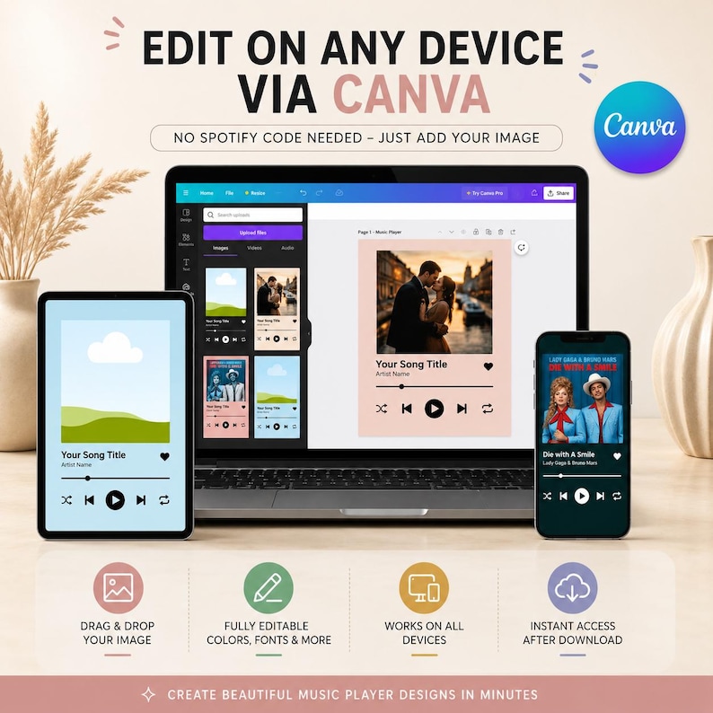 Editable Music Player Template, Canva Music Poster, Custom Song Cover ...