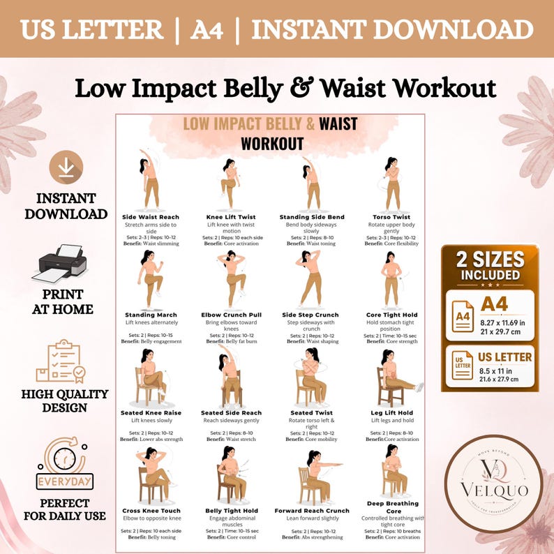 Flatter Belly in 4 Weeks | Low Impact Belly & Waist Standing Workout ...