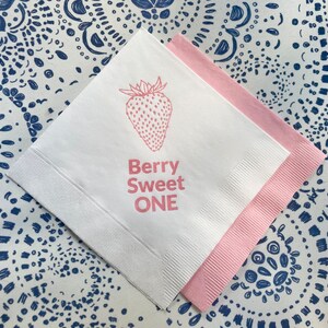 25 Berry Sweet One Strawberry Girls First Birthday Party 3 Ply Paper ...