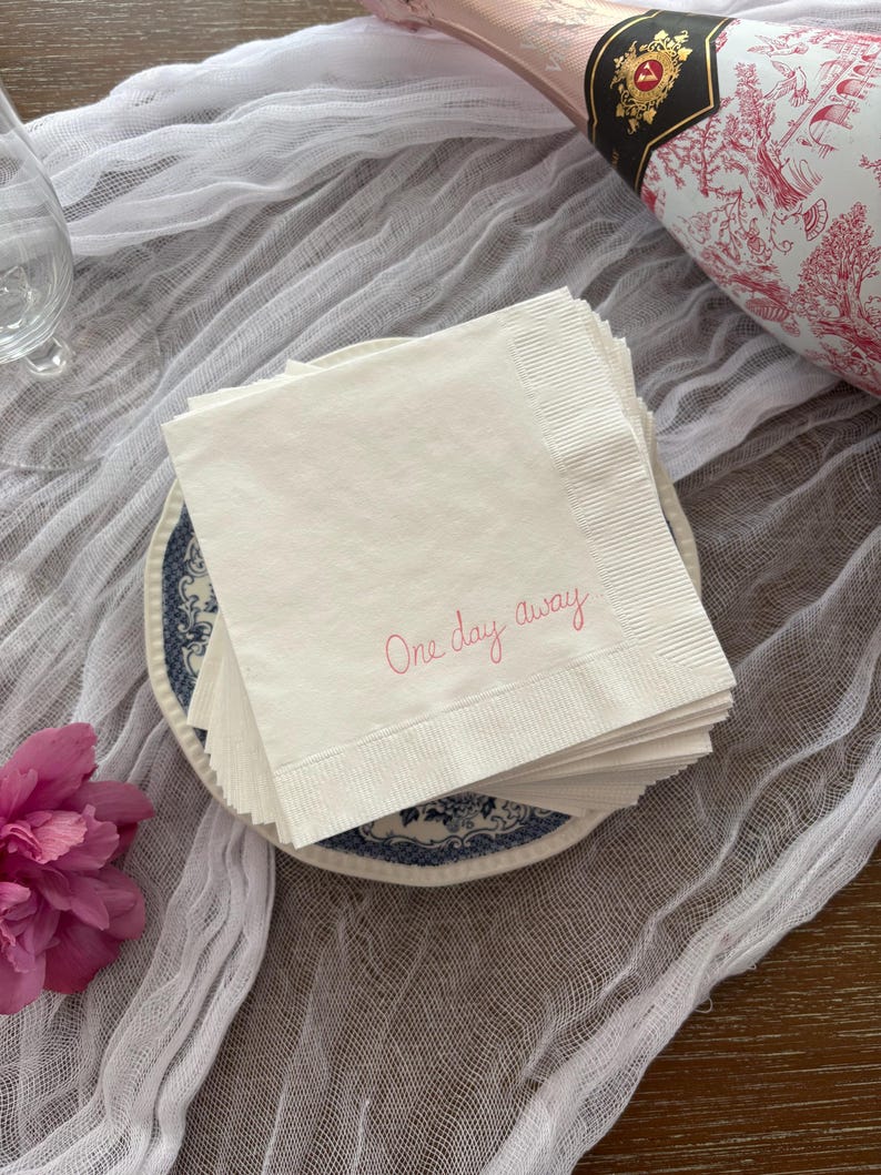 25 One Day Away Rehearsal Dinner Custom Wedding Cocktail Napkins Ivory ...