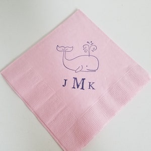 Personalized Baby Whale Nautical Baby Shower Napkins Light Pink 3 Ply ...