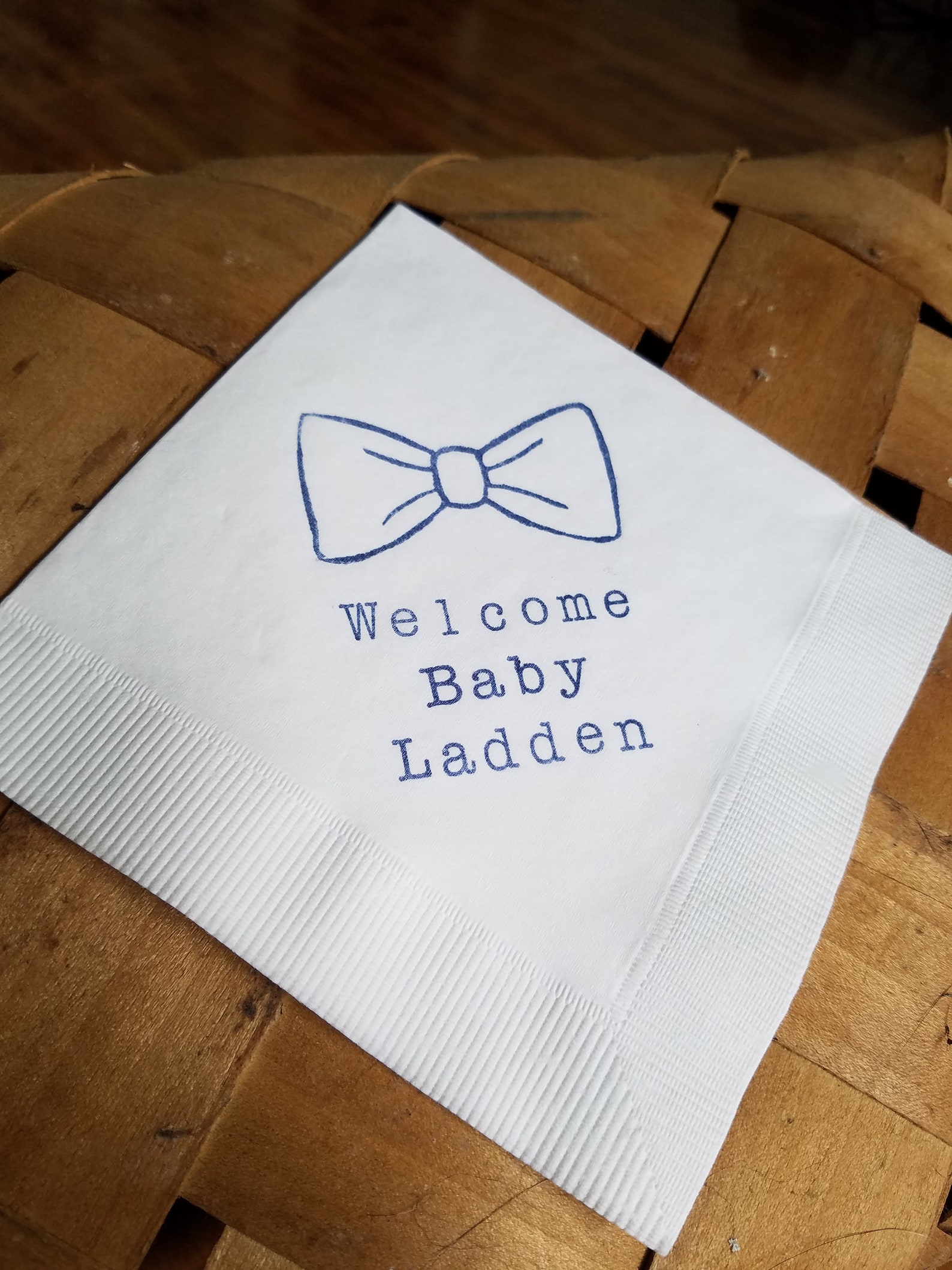 Welcome Baby Shower Bowtie Custom Cocktail Napkins White Napkins With ...