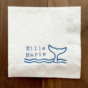 25 Baby Whale Tail Mermaid Baby Shower Custom Cocktail Napkins White ...