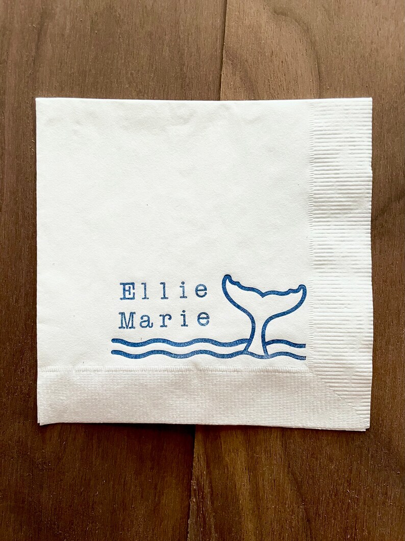 25 Baby Whale Tail Mermaid Baby Shower Custom Cocktail Napkins White ...