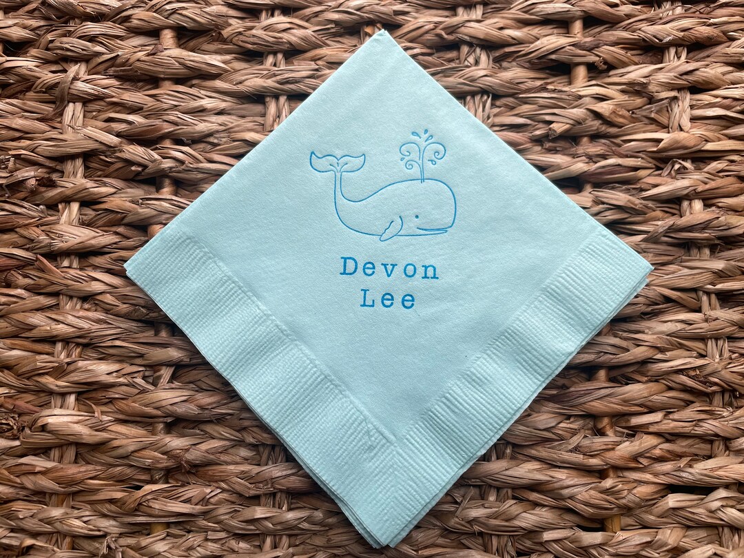 25 Personalized Baby Whale Baby Shower Custom Cocktail Napkins Light ...