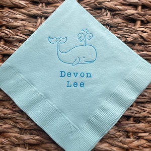 25 Personalized Baby Whale Baby Shower Custom Cocktail Napkins Light ...