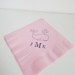 Personalized Baby Whale Nautical Baby Shower Napkins Light Pink 3 Ply ...