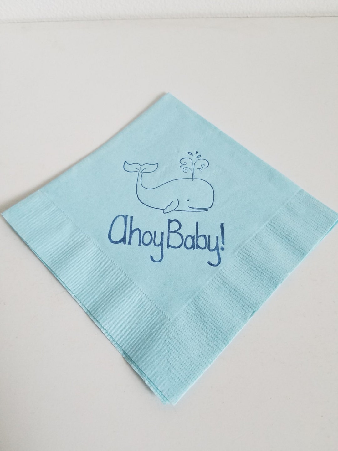 Ahoy Baby Whale Nautical Baby Shower Napkins Light Blue Paper Cocktail ...