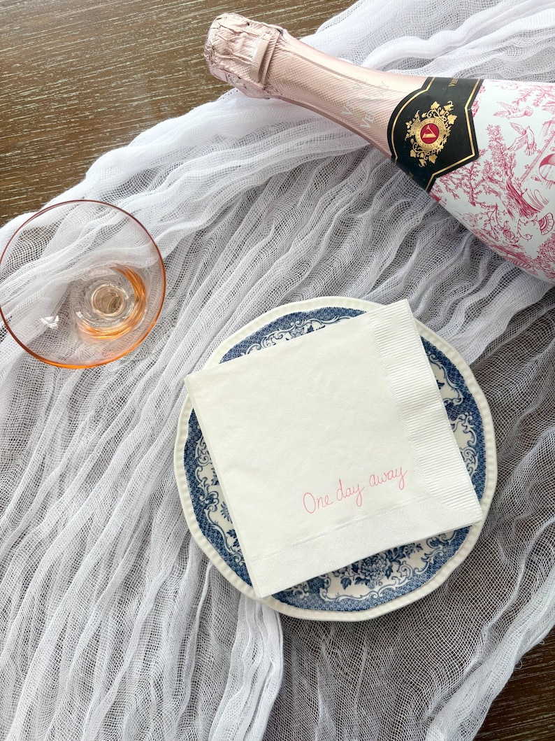 25 One Day Away Rehearsal Dinner Custom Wedding Cocktail Napkins Ivory ...