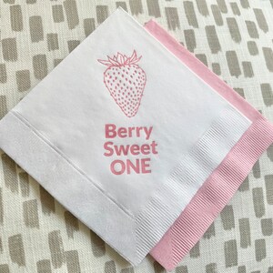 25 Berry Sweet One Strawberry Girls First Birthday Party 3 Ply Paper ...