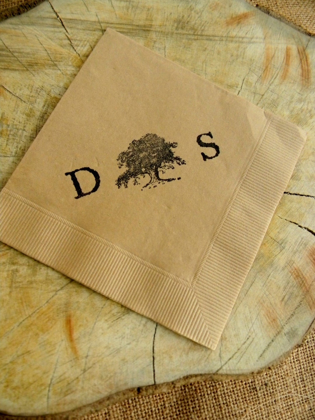 25 Rustic Personalized Light Burlap Beige Brown Wedding Cocktail ...