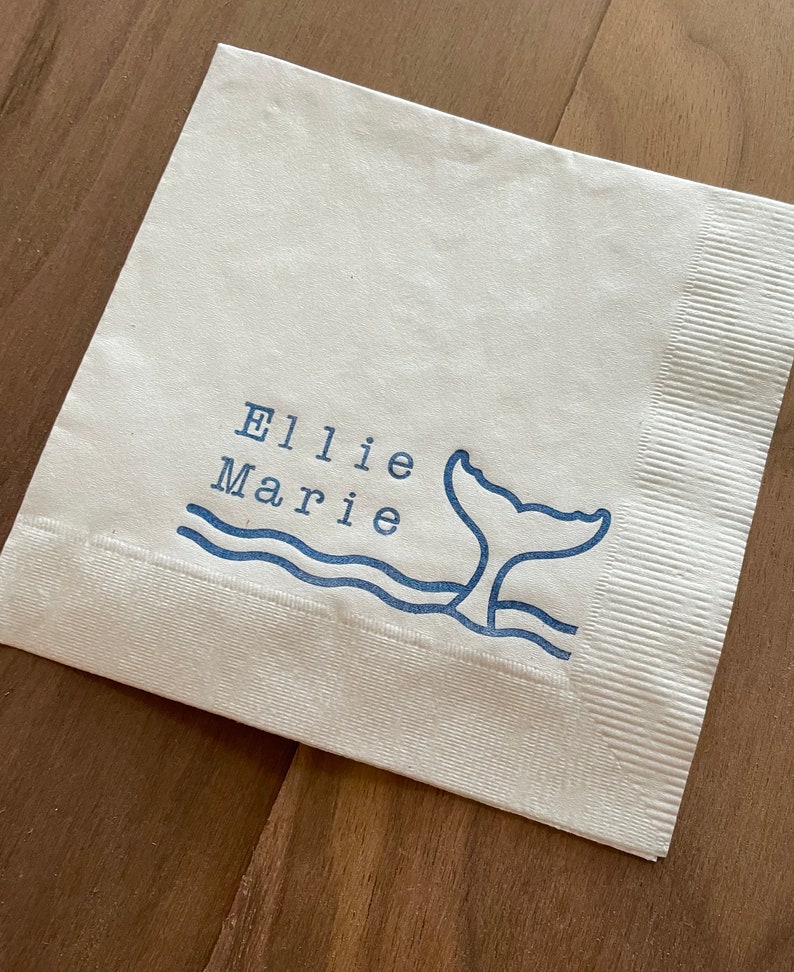 25 Baby Whale Tail Mermaid Baby Shower Custom Cocktail Napkins White ...