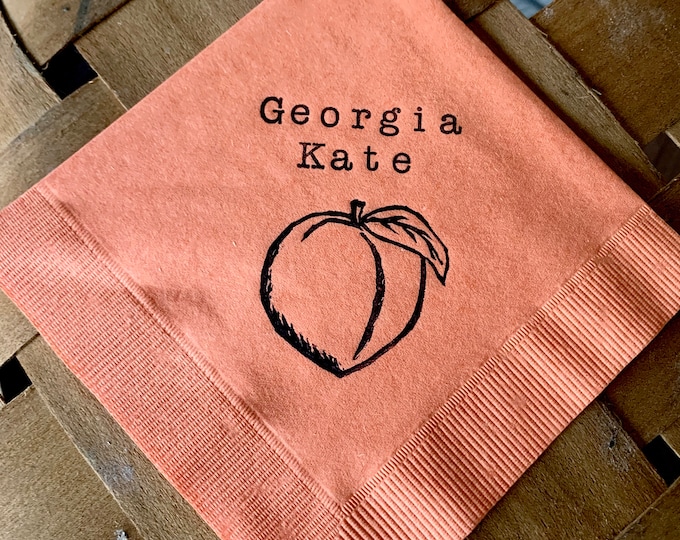 Personalized Peach Baby Shower Custom 3 Ply Paper Beverage Cocktail ...