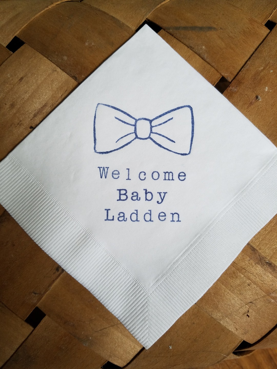 Welcome Baby Shower Bowtie Custom Cocktail Napkins White Napkins With ...