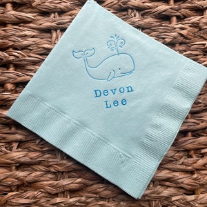 25 Personalized Baby Whale Baby Shower Custom Cocktail Napkins Light ...