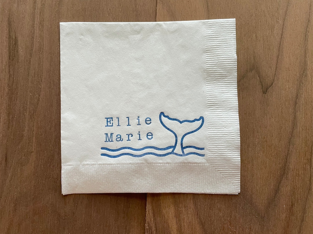 25 Baby Whale Tail Mermaid Baby Shower Custom Cocktail Napkins White ...