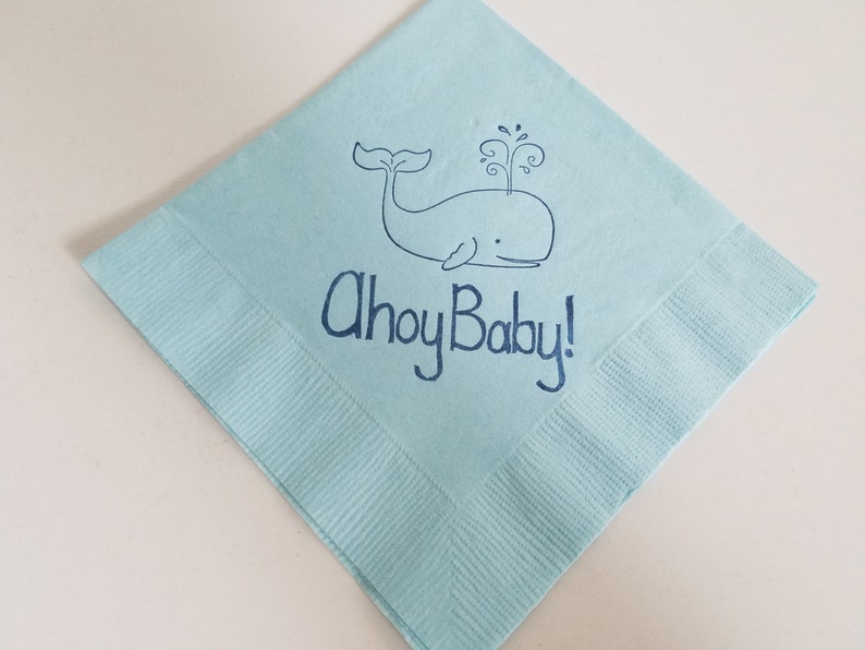 Ahoy Baby Whale Nautical Baby Shower Napkins Light Blue Paper Cocktail ...