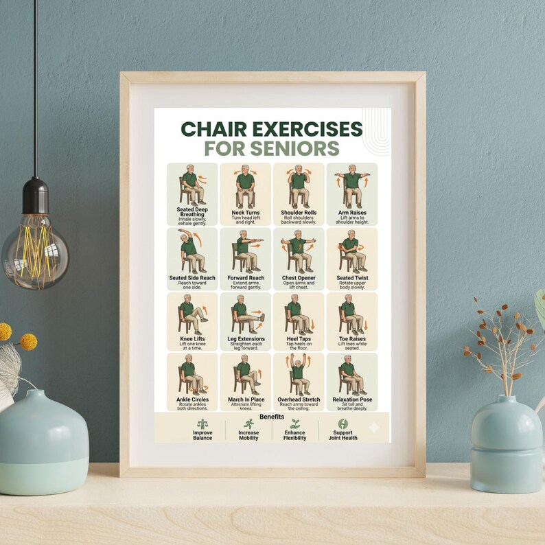 Chair Exercises for Older Men, Seated Exercise Chart, Full Body Seated ...