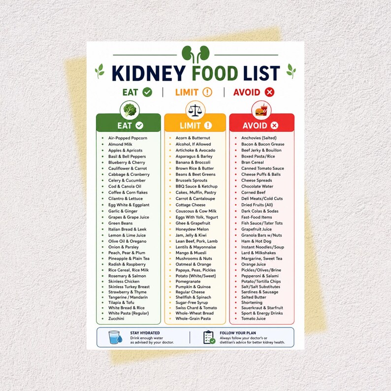 Kidney Disease Food List Printable | Renal Diet Eat Limit Avoid Chart ...