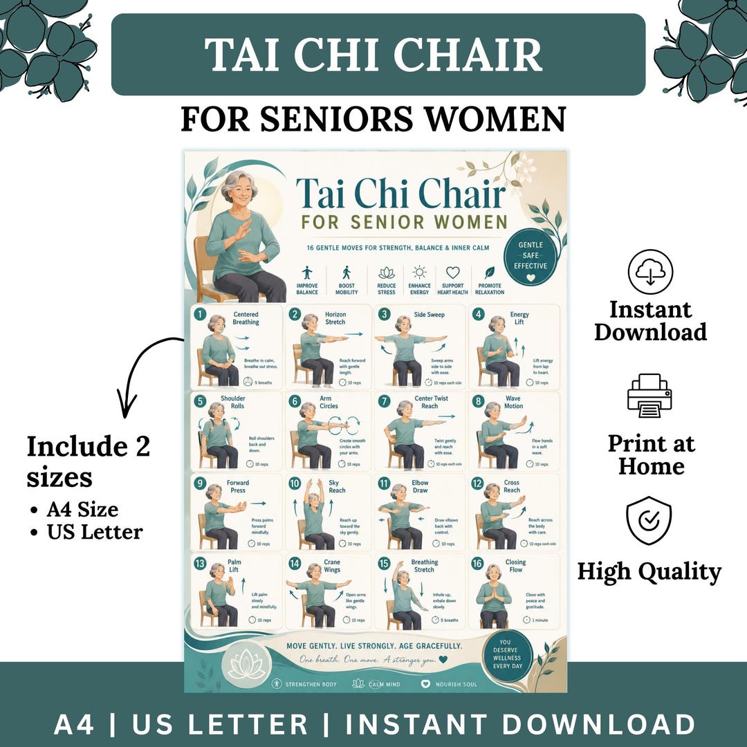 Chair Tai Chi for Seniors Printable PDF Poster | Seated Tai Chi ...