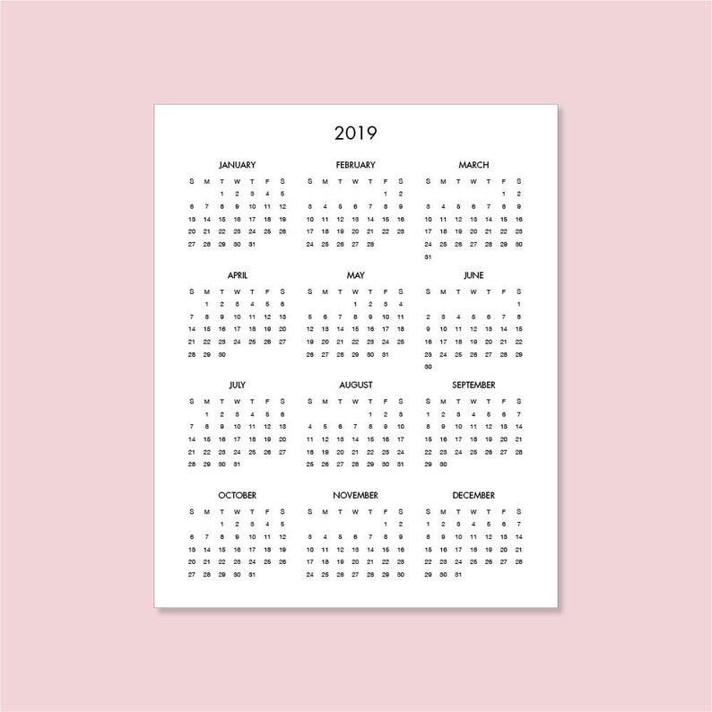 2019 Calendar Monthly Planner Printable Instant Download Digital ...
