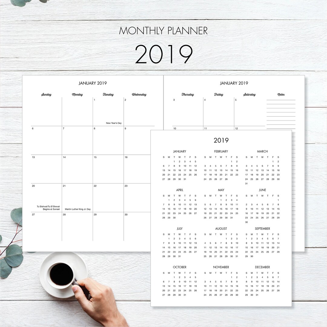 2019 Calendar Monthly Planner Printable Instant Download Digital ...