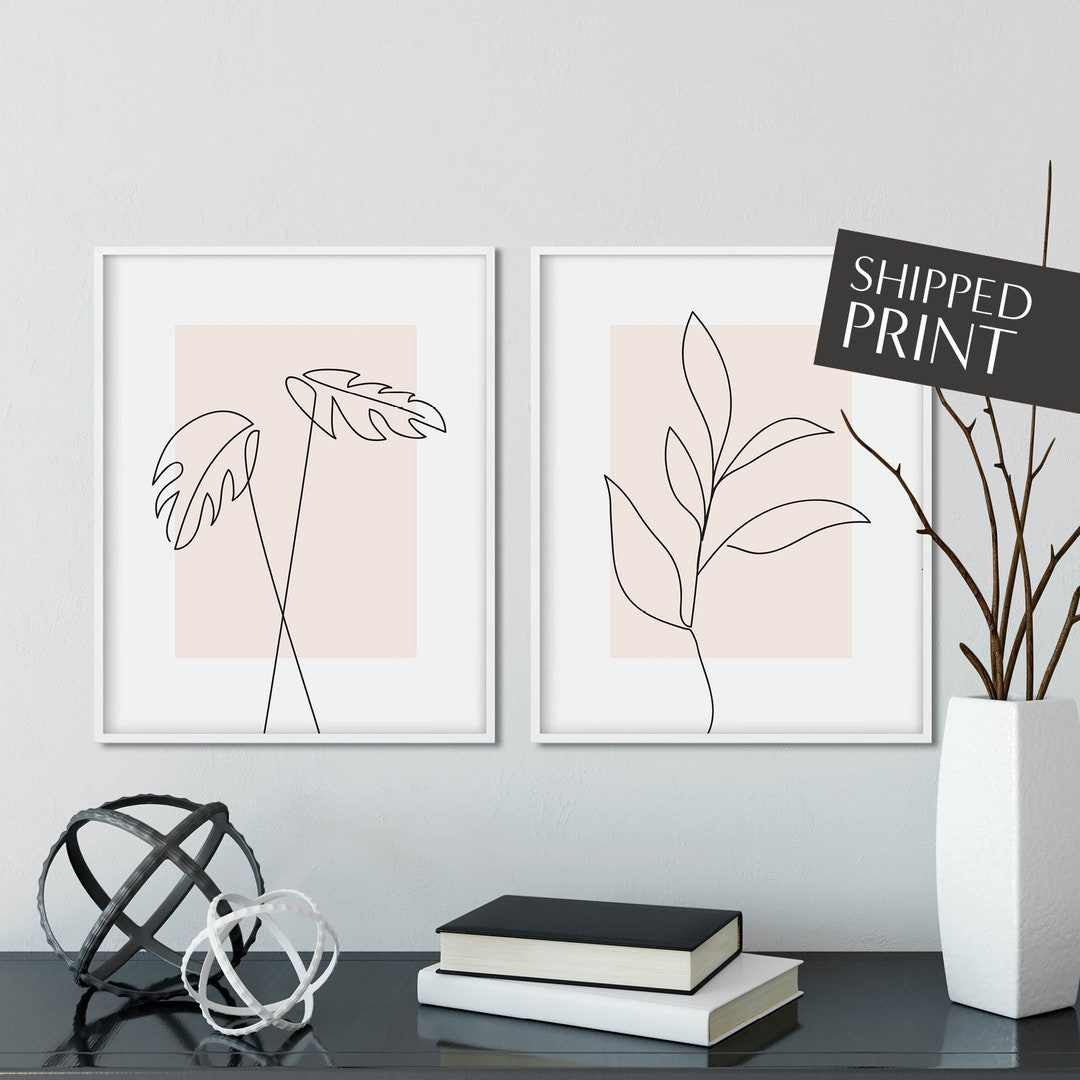 Abstract Line Art, Plant Line Drawing, Blush Abstract Print Set, Set of ...