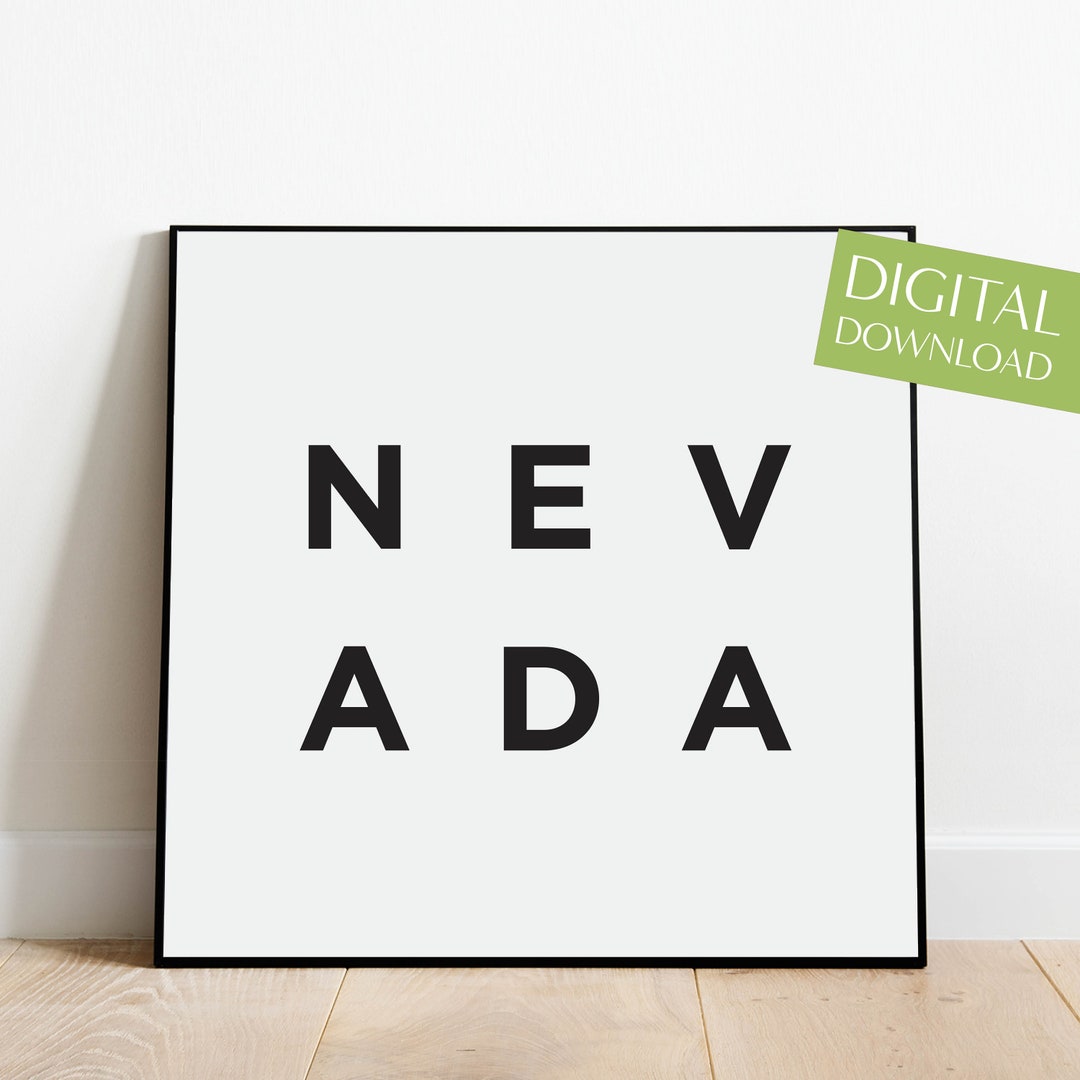 Nevada Poster, PRINTABLE Nevada Wall Art, Black and White Minimalist ...